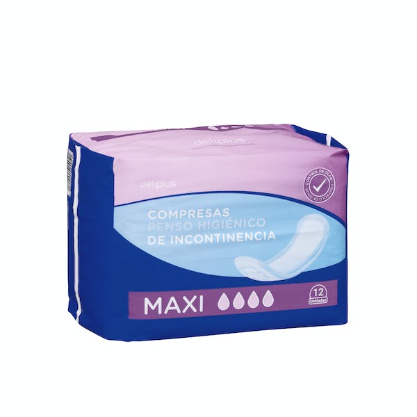 Compresa sin alas de incontinencia Deliplus Maxi Paquete 12 ud desde 0 ...